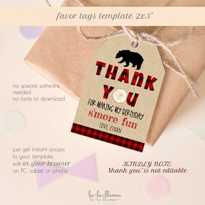 Editable Lumberjack Favor Tags Template Buffalo Plaid - Etsy