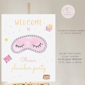Sleepover Birthday Welcome Sign, Slumber Party Poster, Pyjama Birthday ...