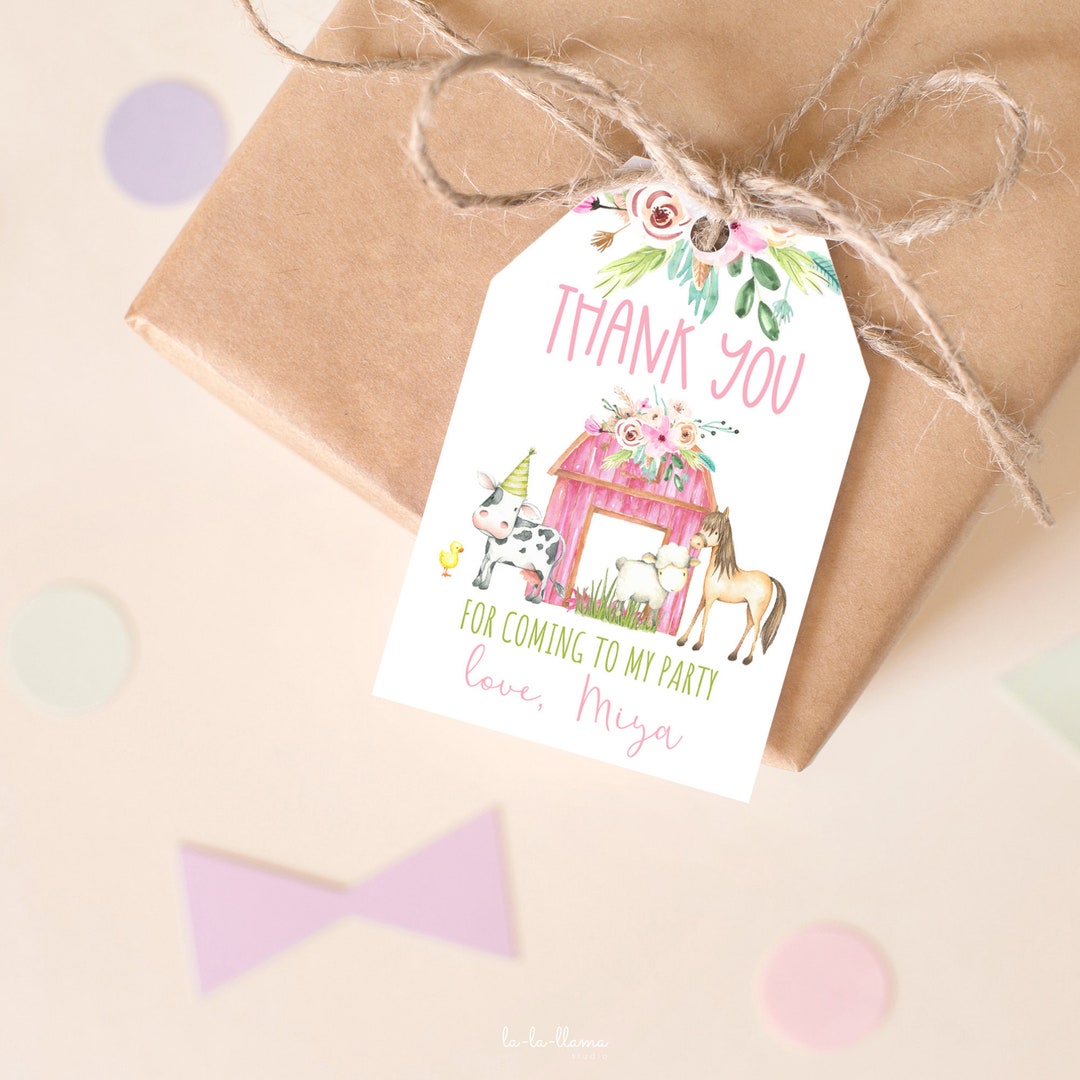 Pink Farm Birthday Favor Tags Template, Barn Party Gift Labels ...