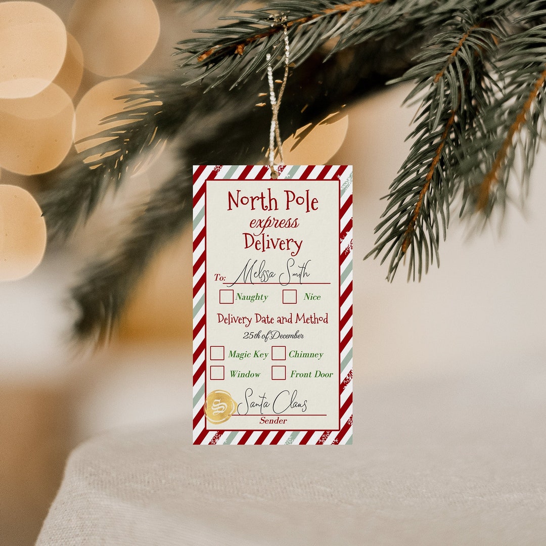 EDITABLE North Pole Delivery Tag, Christmas Tags Holiday Labels, Xmas ...