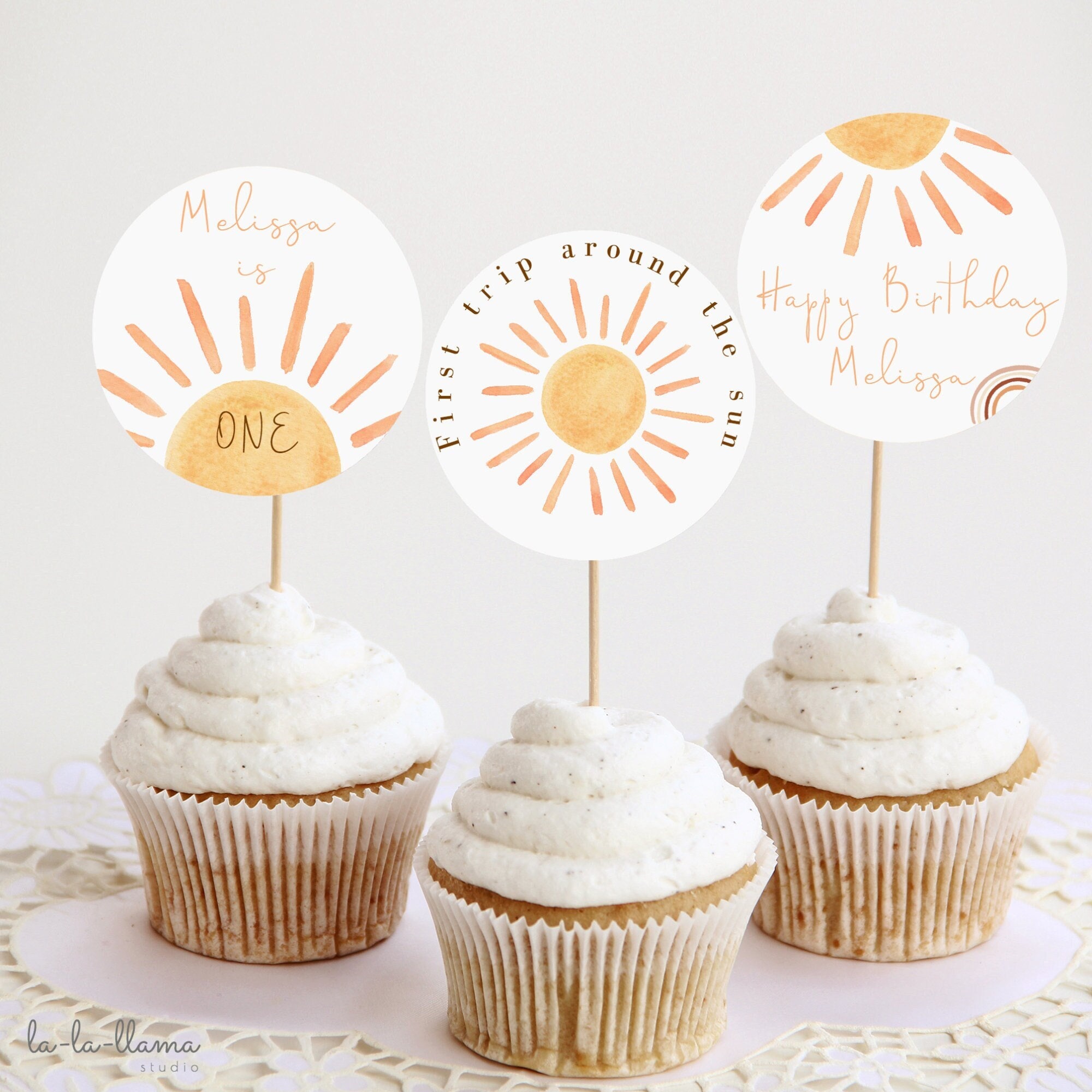 EDITABLE Sun Birthday Cupcake Toppers First Trip Around the - Etsy
