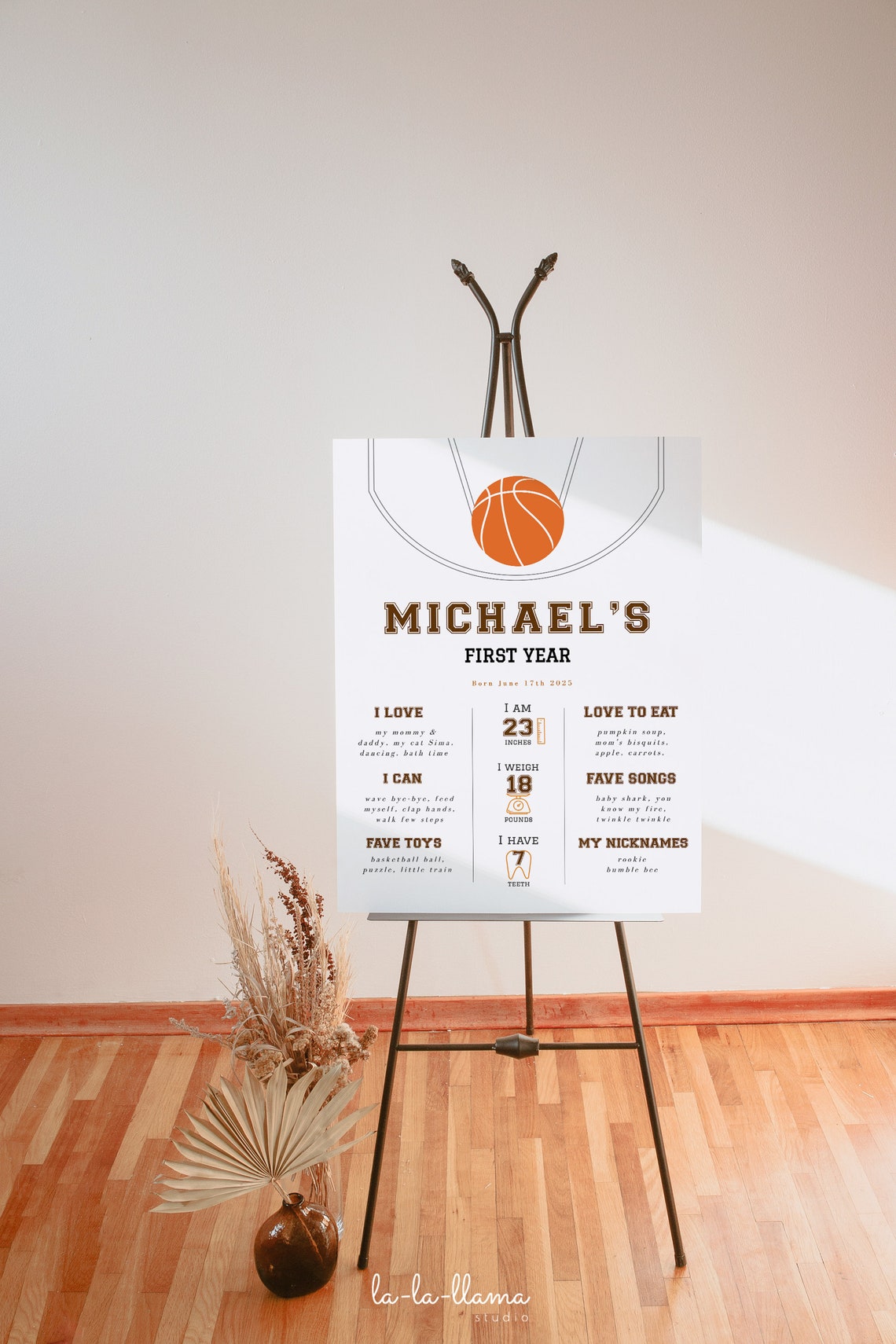 Basketball First Birthday Milestones Sign Printable, Modern Sports ...