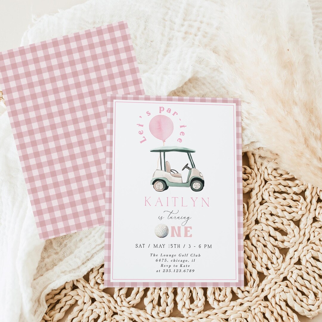 Girl Golf 1st Birthday Invitation, Pink Preppy Par-tee, Editable ...
