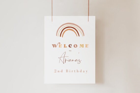 Boho Rainbow Birthday Welcome Sign Rainbow Party Poster | Etsy