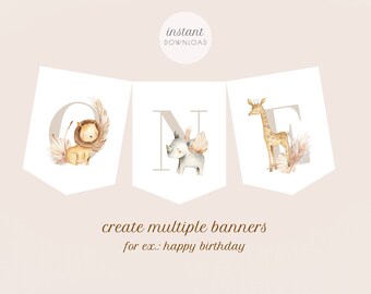 EDITABLE Boho Safari Monthly Photo Banner Wild One Monthly - Etsy