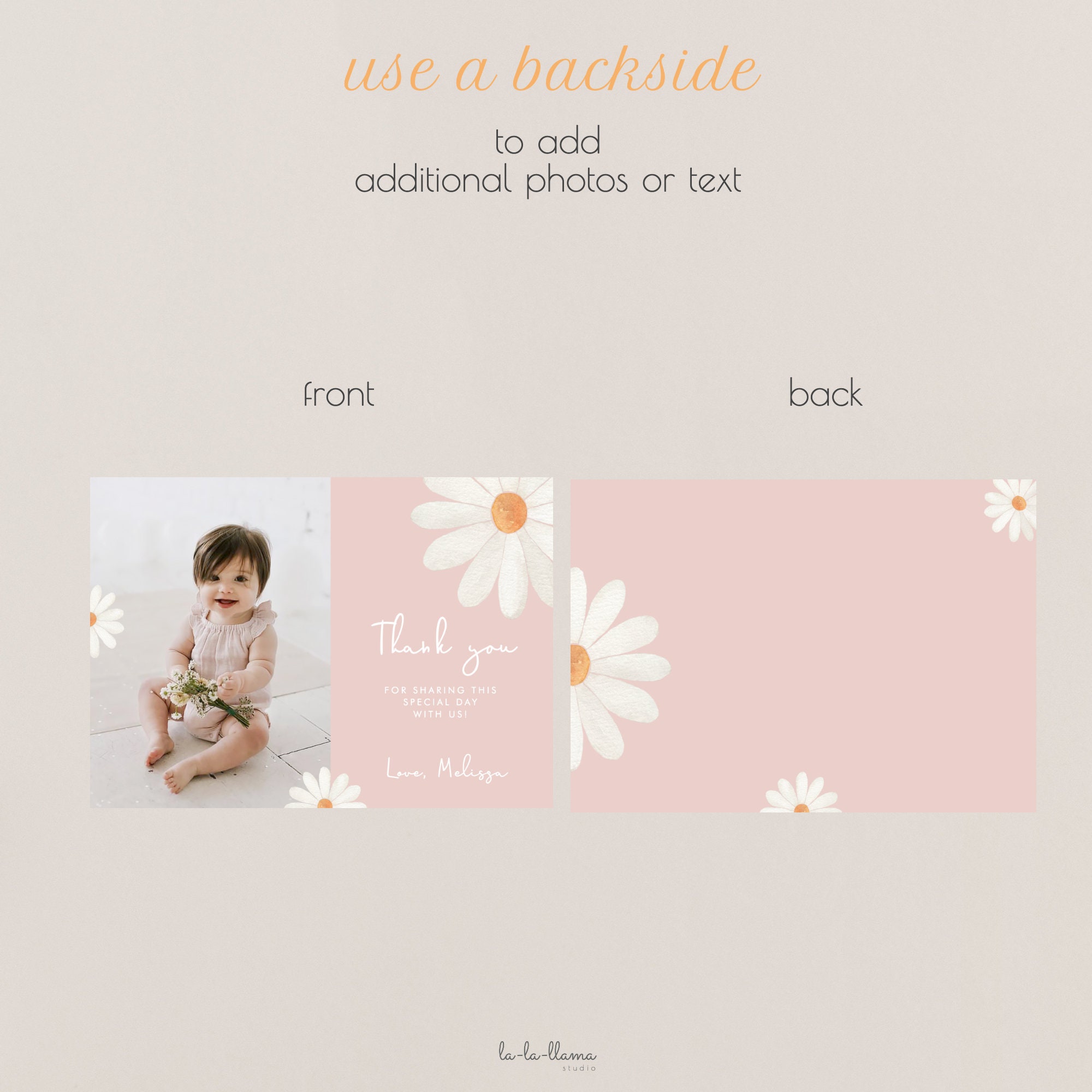 Daisy Photo Thank You Card Template Pink Floral Thank You - Etsy