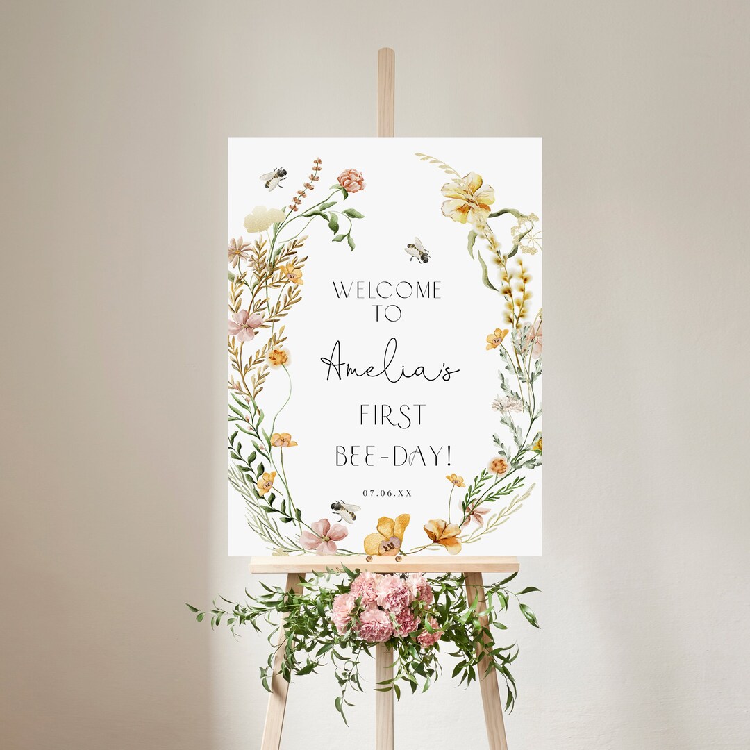 Bee Birthday Welcome Sign, First Bee Day Party Poster, Honey Bee ...