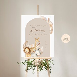 Boho Safari Birthday Welcome Sign, Muted Jungle Animals Party Poster ...