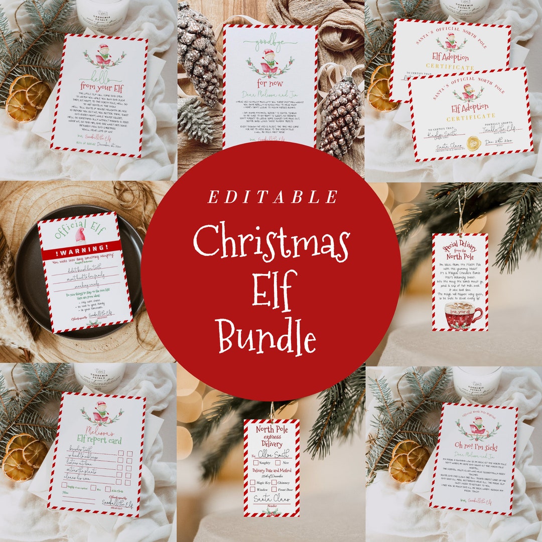 Christmas Elf Letters Bundle: Notes, Xmas Tags & Adoption Certificate ...