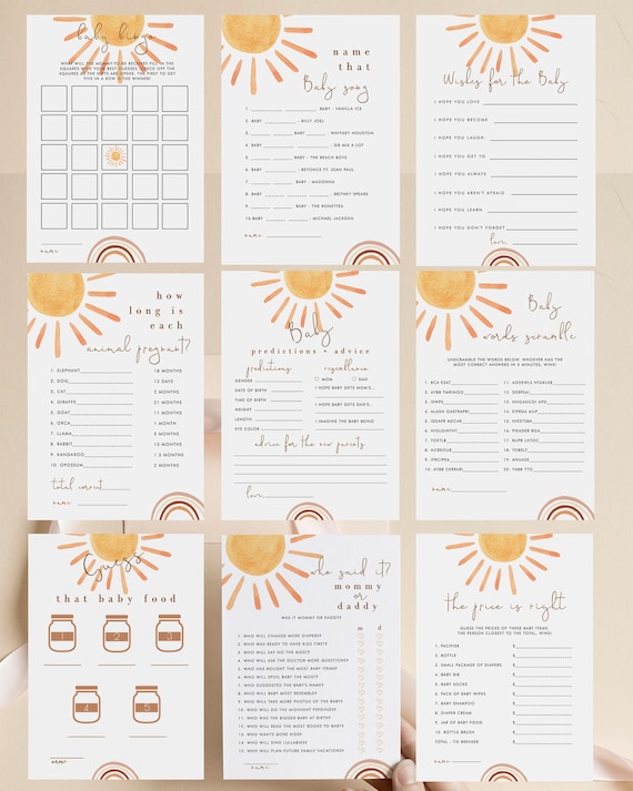 Editable Sun Baby Shower 14 Pcs Game Bundle Here Comes the - Etsy