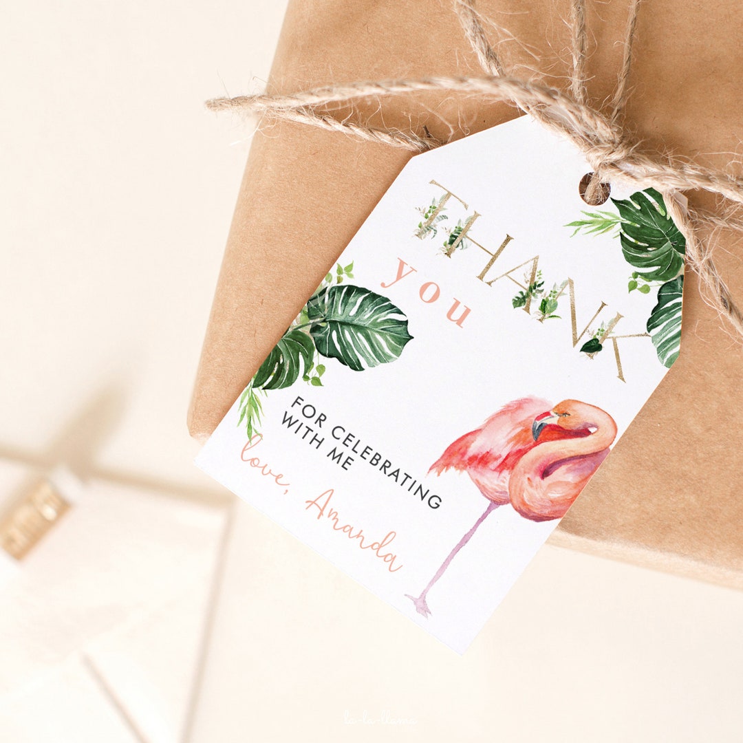 Flamingo Party Favor Tags Printable Tropical Pool Party Thank - Etsy