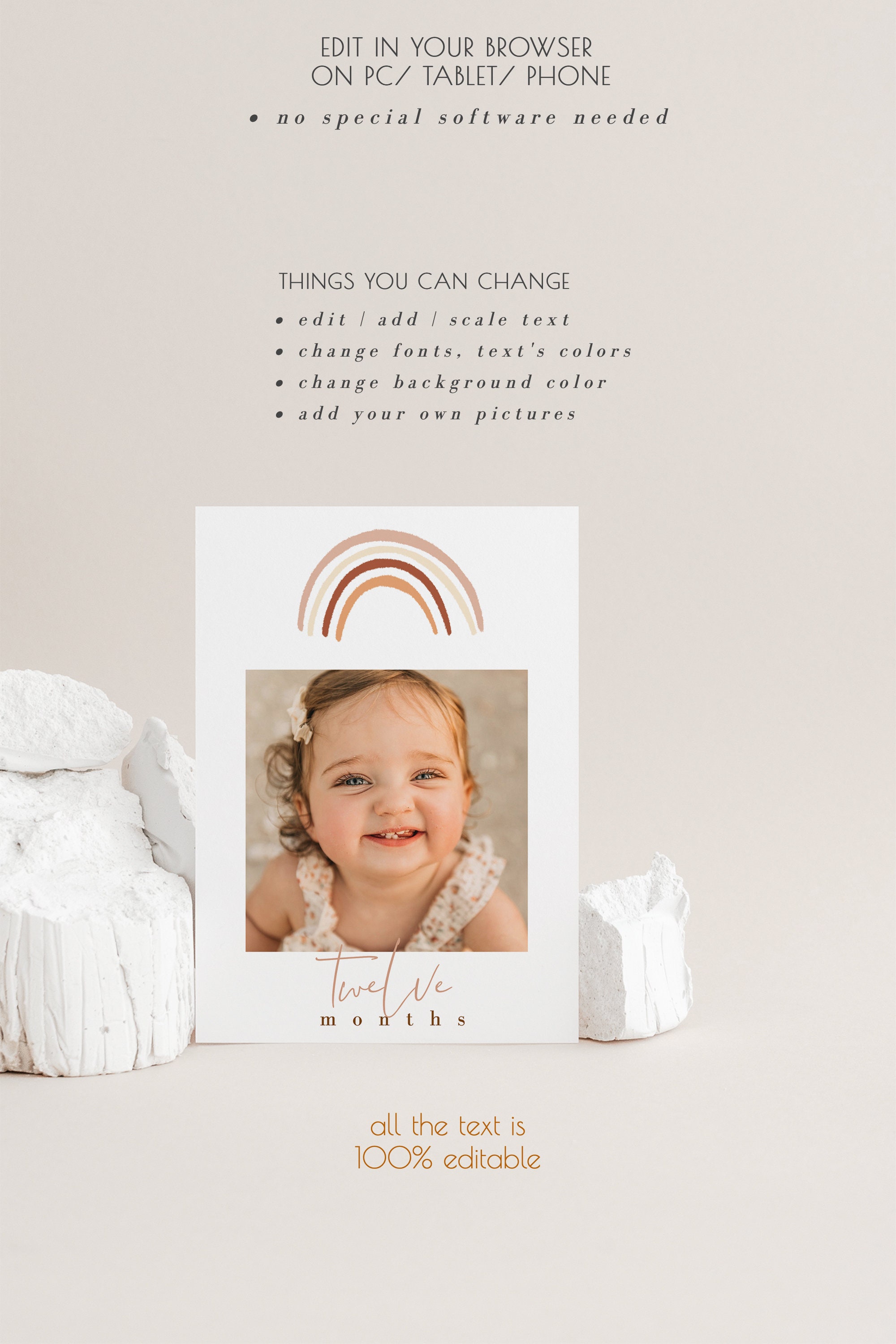 EDITABLE Boho Rainbow Monthly Photo Banner Rainbow Monthly | Etsy