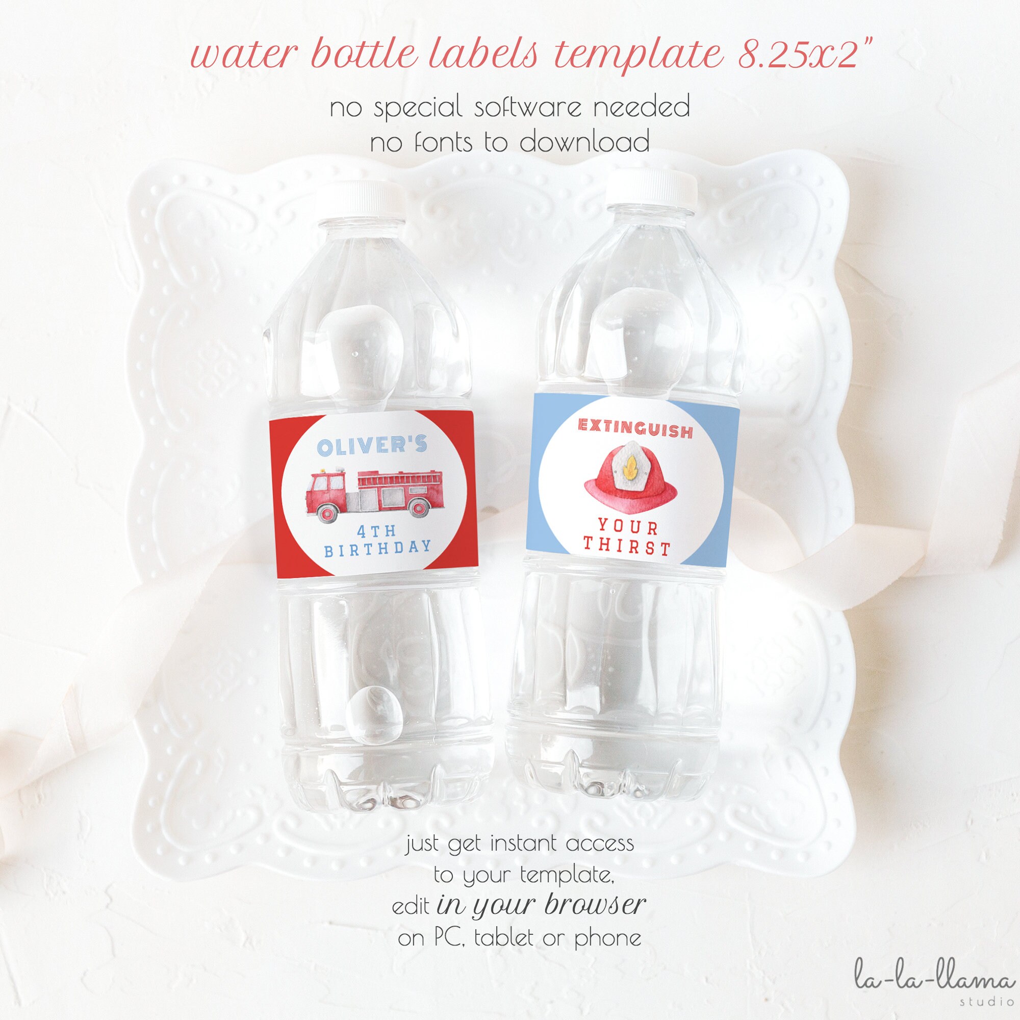 EDITABLE Fire Truck Water Bottle Labels Template Firefighter - Etsy