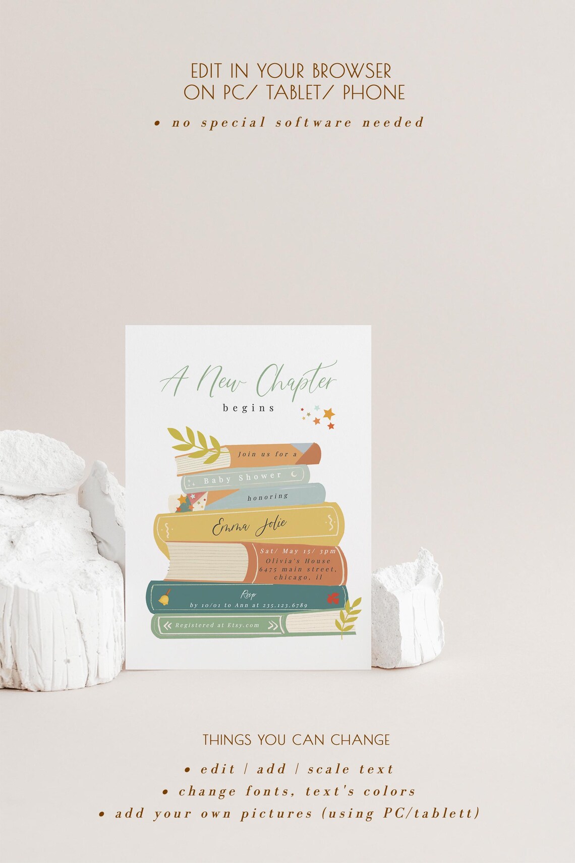 Storybook Baby Shower Invitation: A New Chapter Begins Boy (editable ...