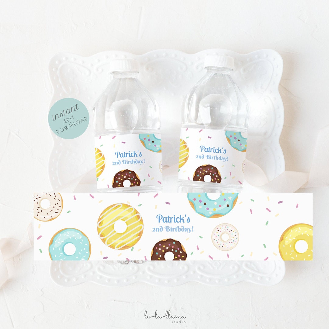 Donut Water Bottle Labels EDITABLE, Donut Party Decor BOY Printable ...