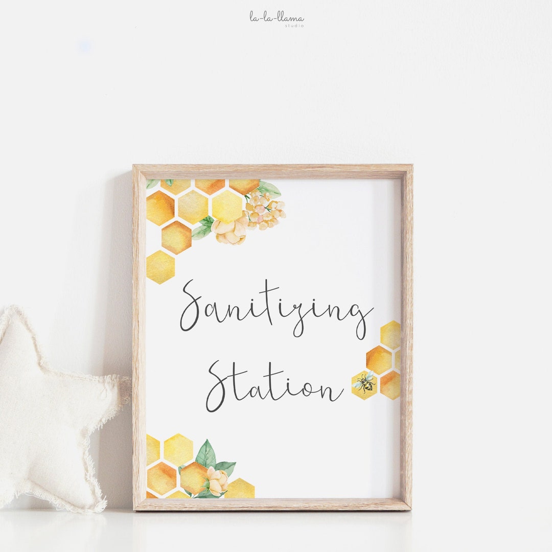 Bee Sanitizing Sign Printable, Honeycomb Baby Shower Sign, Sanitising ...