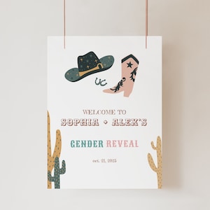 Western Gender Reveal Welcome Sign, Cowboy or Cowgirl Party Poster ...