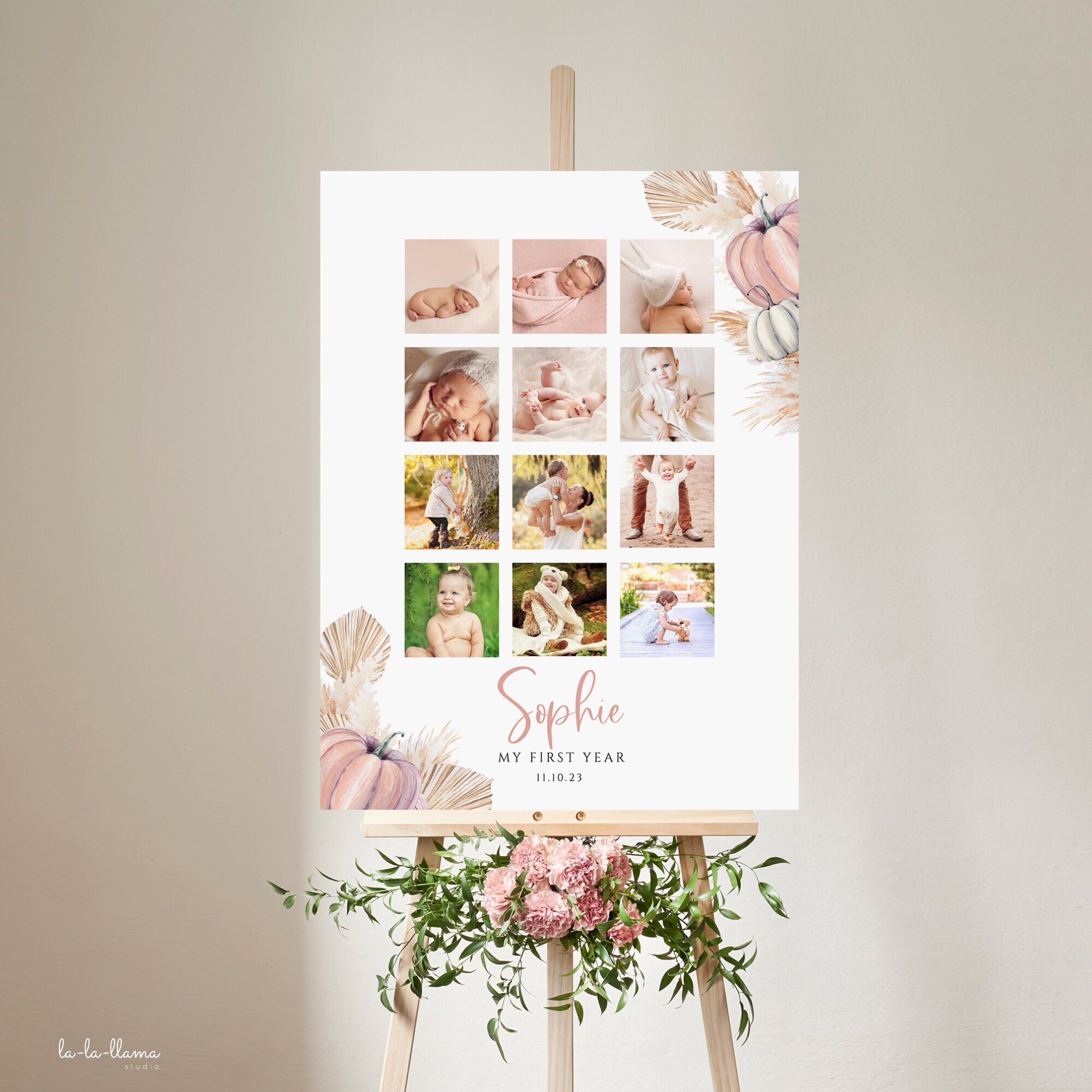 Boho Pumpkin First Year Photo Collage 18x24 Template 12 Month - Etsy