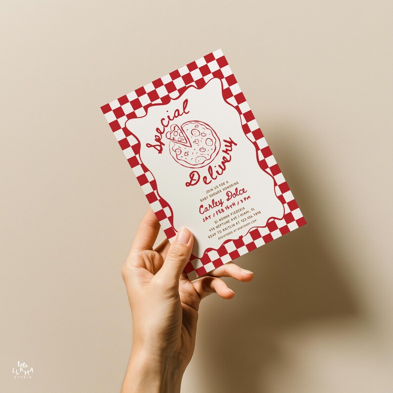 Special Delivery Baby Shower Invitation: Italian Pizza & Red Check ...