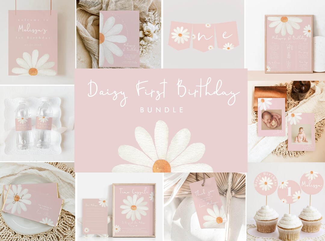 Daisy 1st Birthday Invitation Bundle: Floral Onederful Party Decor ...