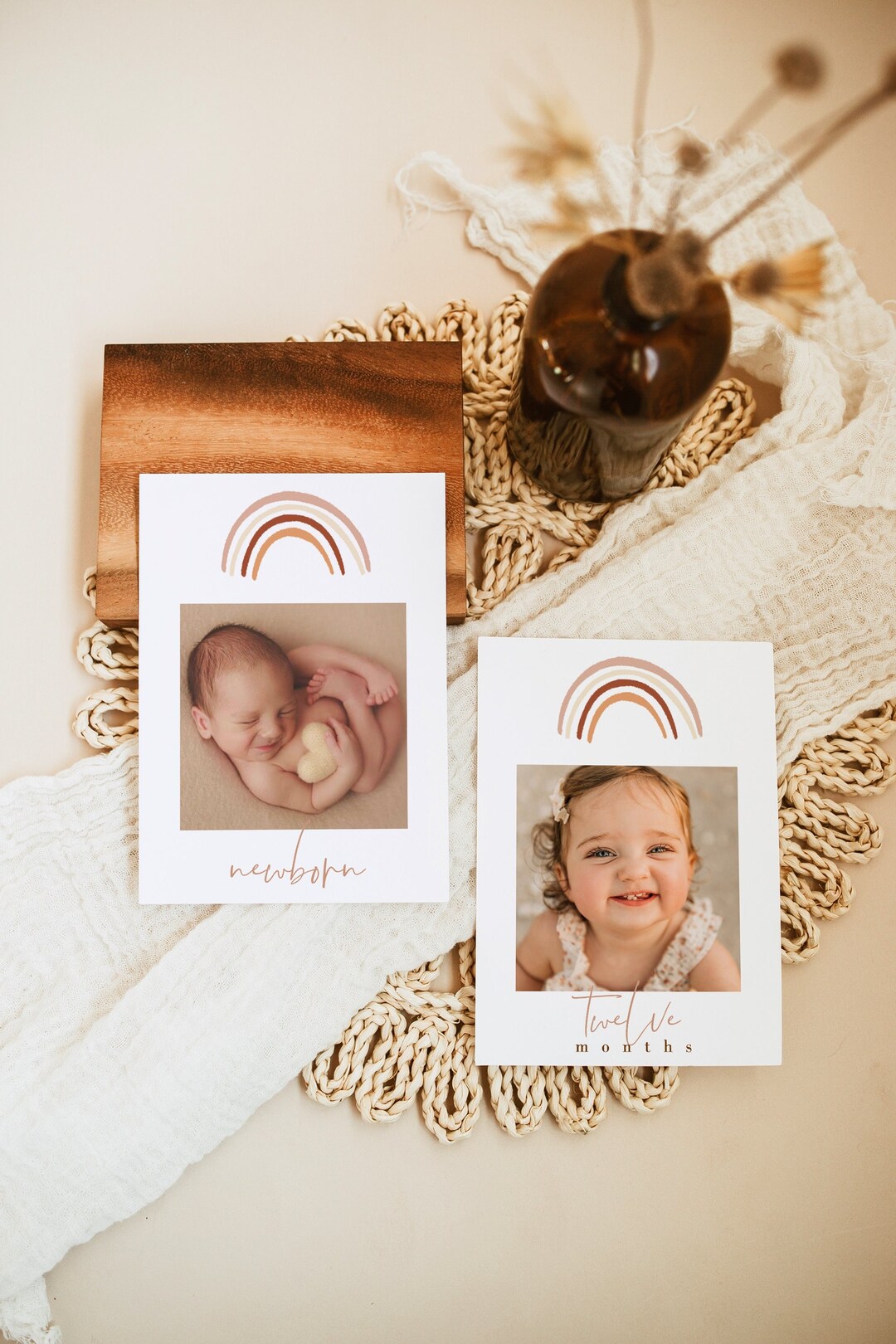 EDITABLE Boho Rainbow Monthly Photo Banner, Rainbow Monthly Photos Tags ...