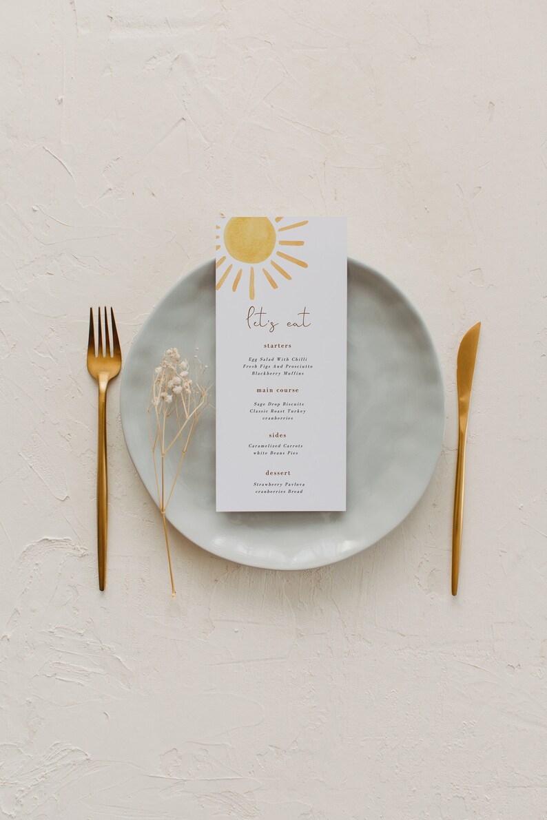 Editable Boho Sun Menu 1st Trip Around the Sun Menu Sunshine | Etsy