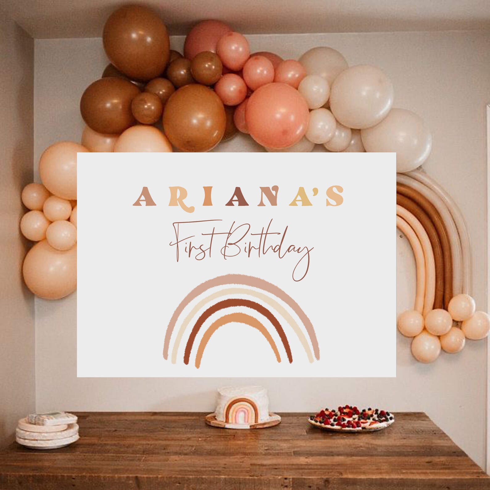 Boho Rainbow Backdrop Template Any Age Muted Rainbow Dessert - Etsy