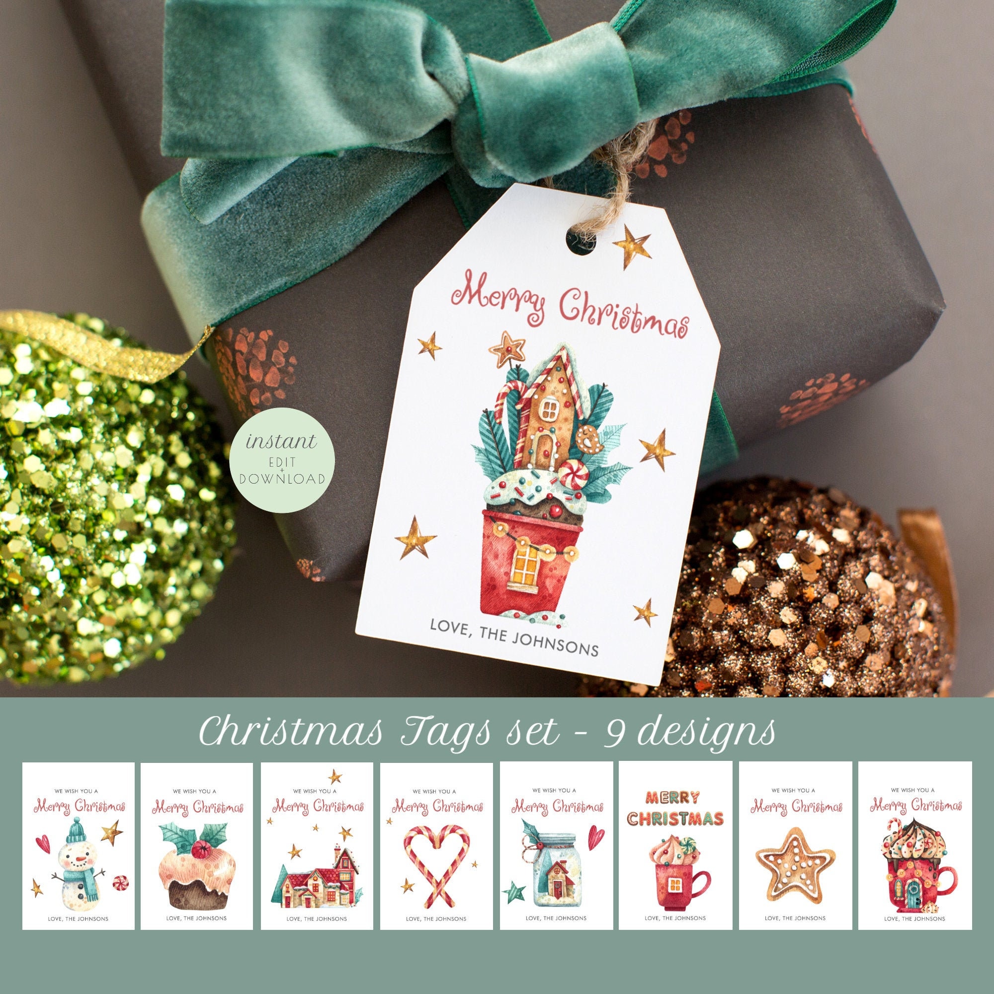 EDITABLE Christmas Tags Set Printable Personalised Holiday - Etsy