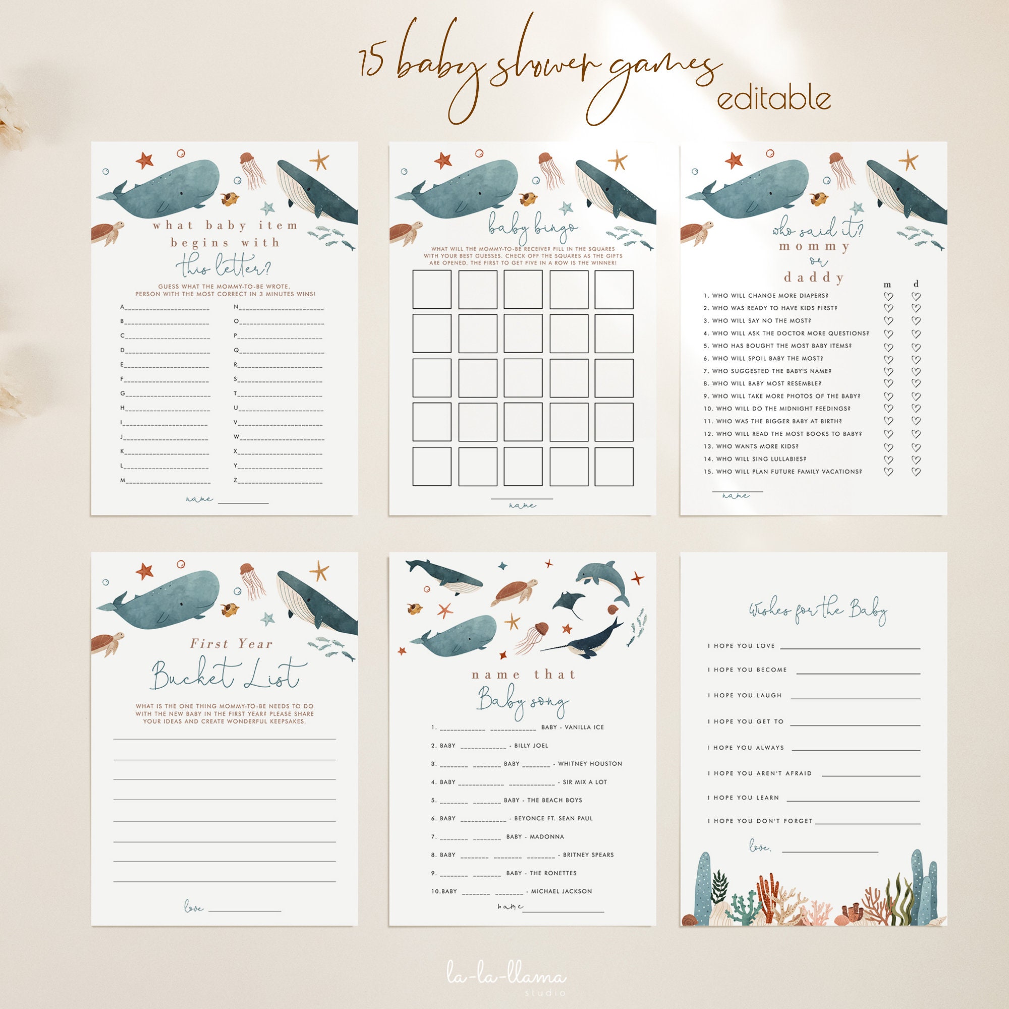 Editable Under the Sea Baby Shower Games Bundle: Ocean Animals (digital ...
