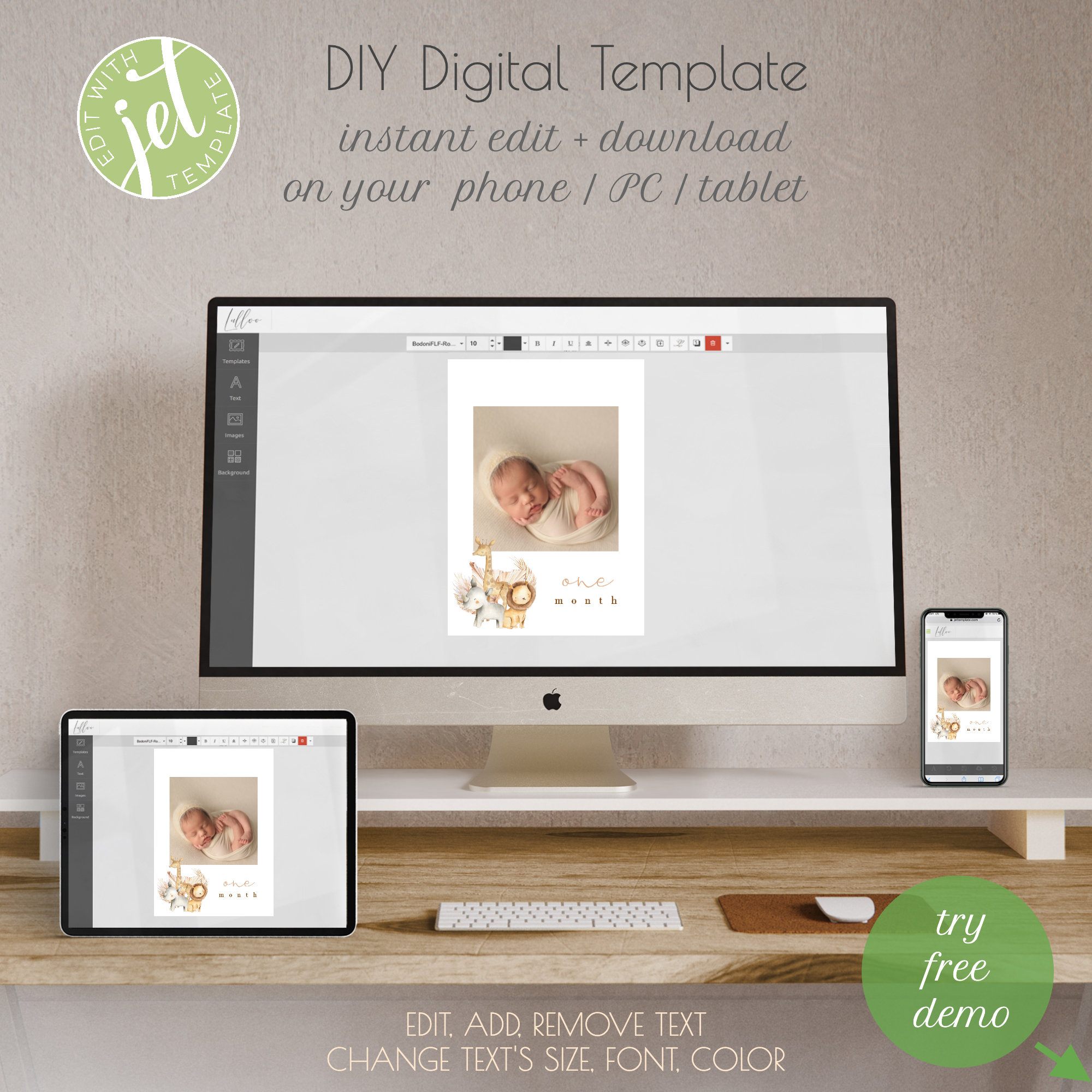 EDITABLE Boho Safari Monthly Photo Banner Wild One Monthly | Etsy