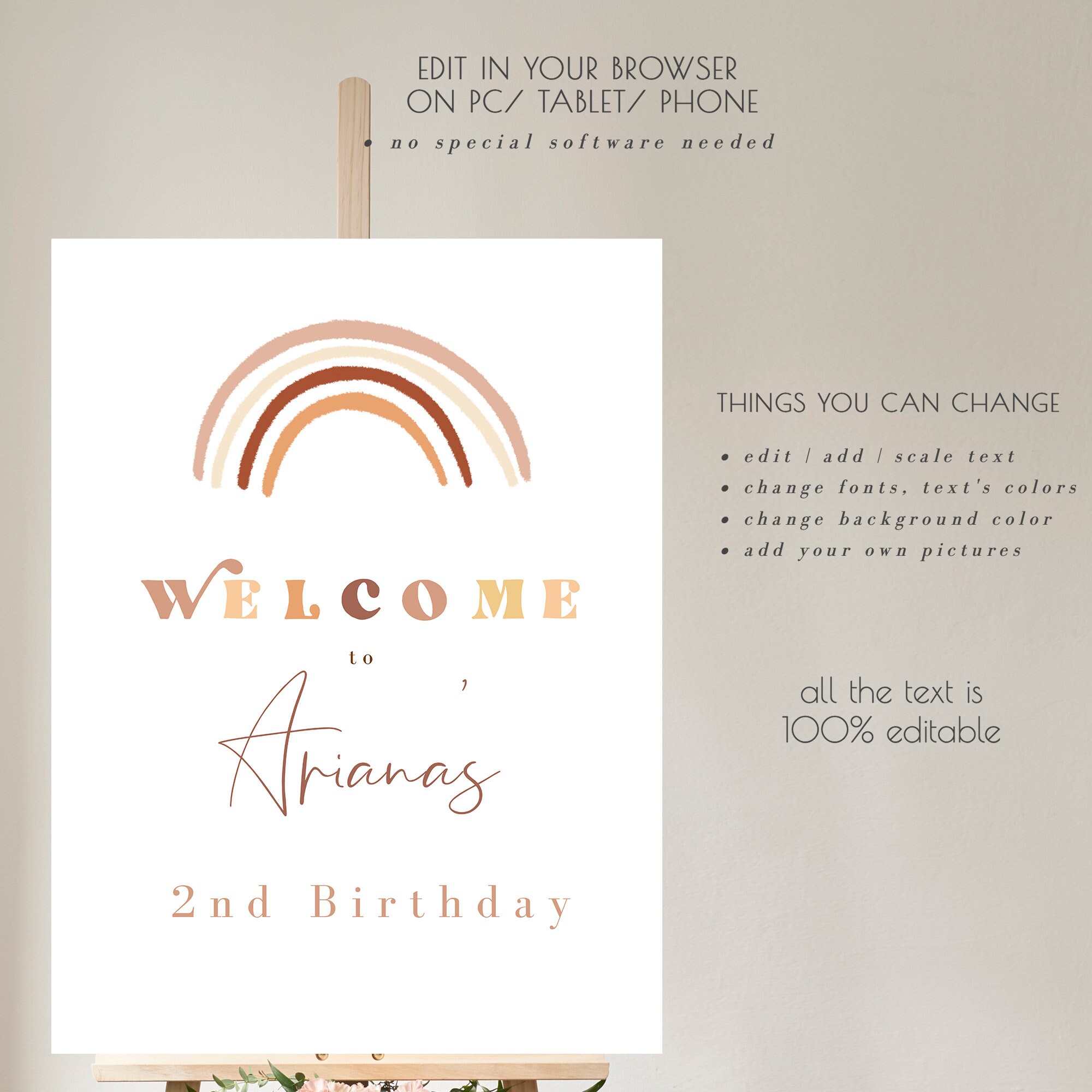 Boho Rainbow Birthday Welcome Sign Rainbow Party Poster - Etsy