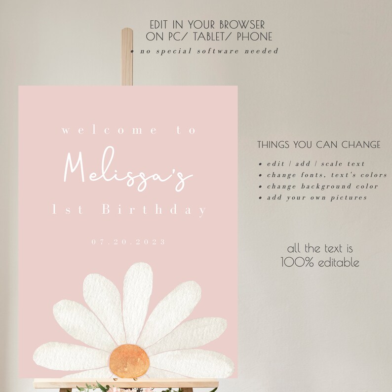 Editable Daisy Birthday Welcome Sign Daisy Party Reception - Etsy