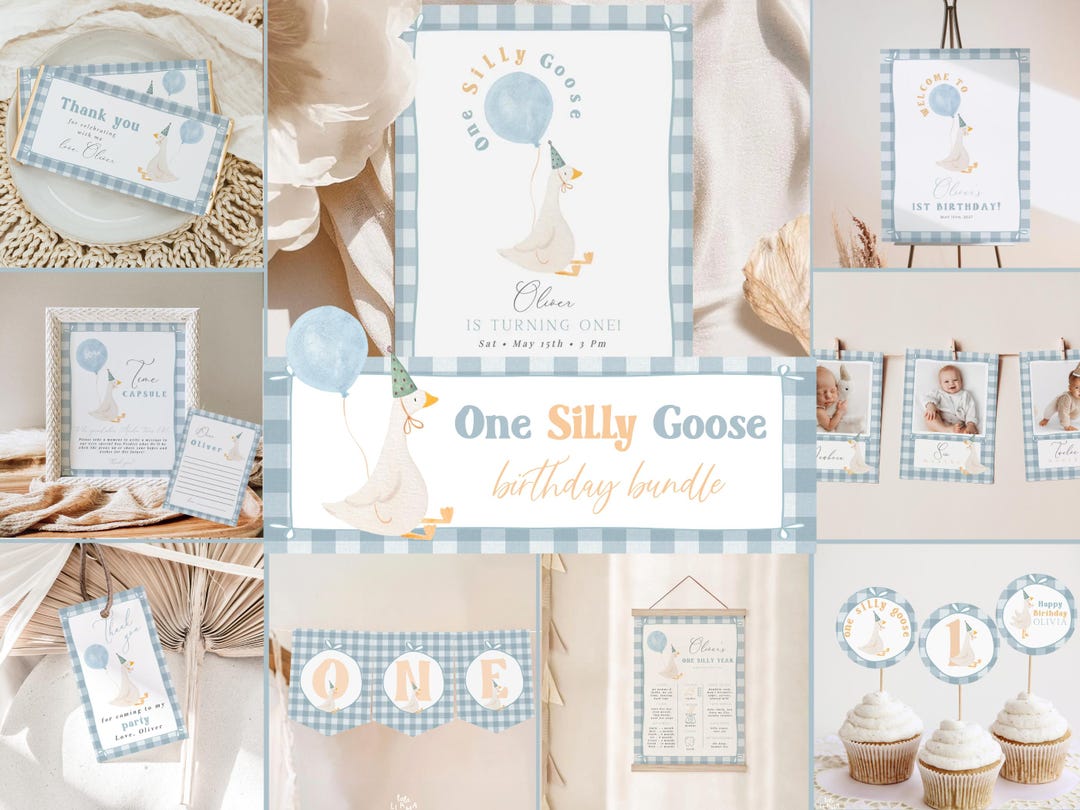 Boy One Silly Goose 1st Birthday Bundle Editable, Goose First Birthday ...