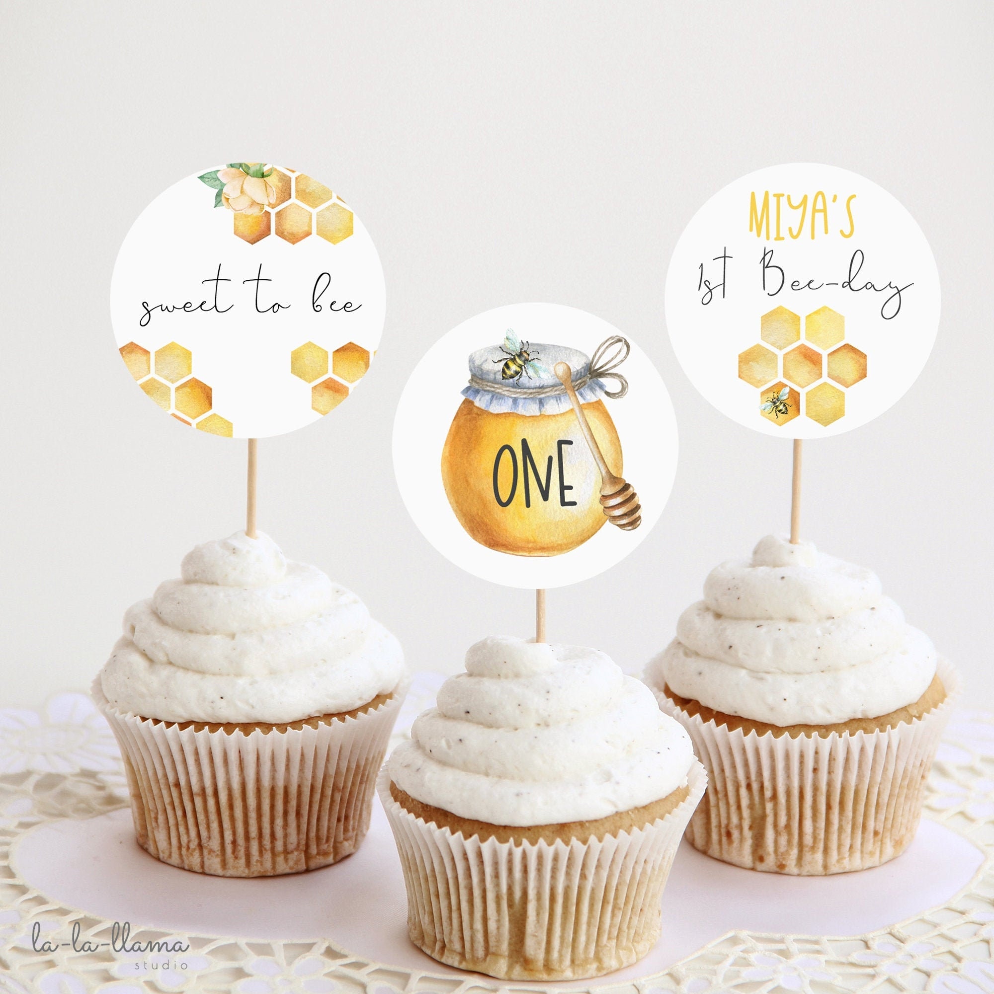 EDITABLE Bee Birthday Cupcake Toppers Honey Bee-Day Cake | Etsy