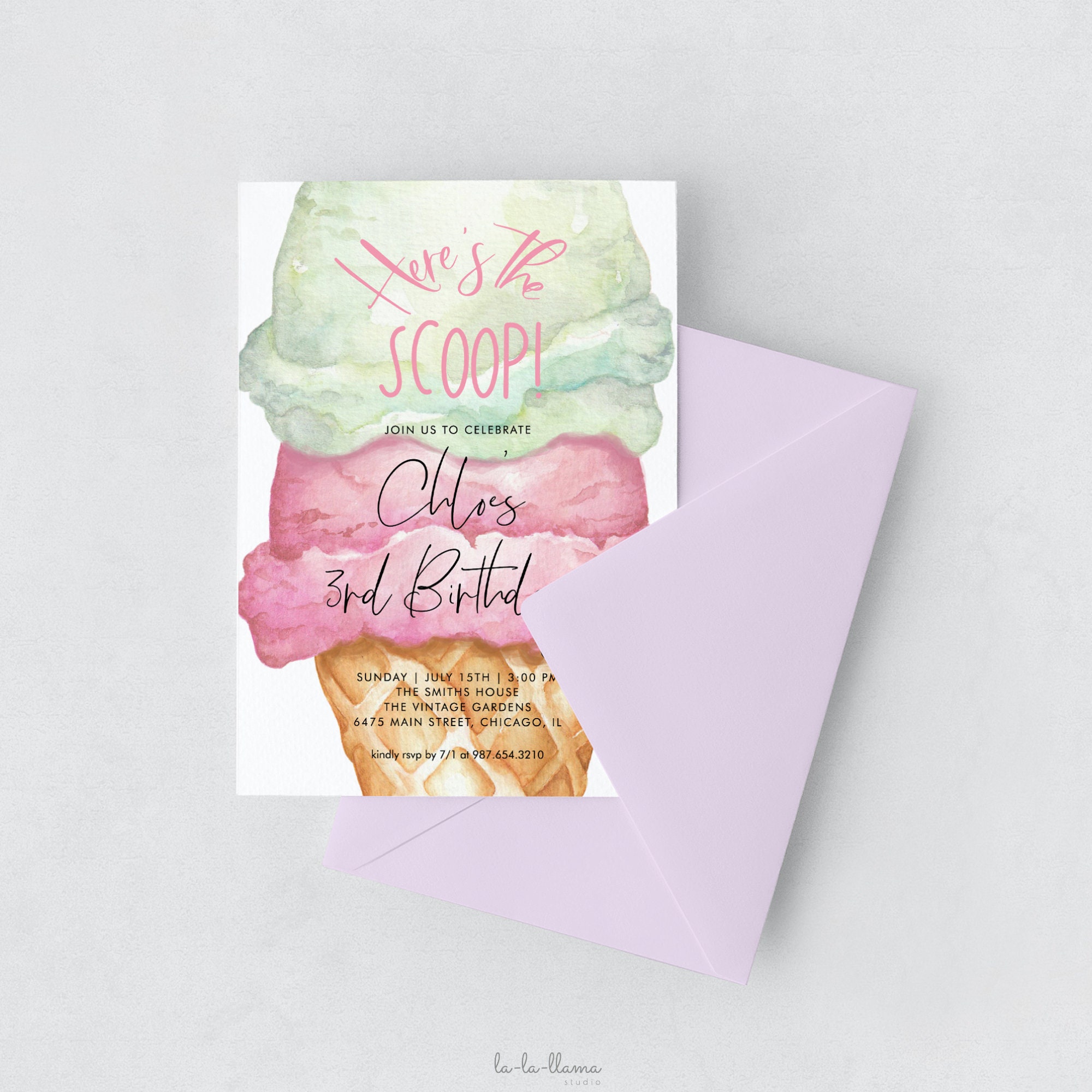 Here's the Scoop Birthday Invitation Pastel Ice Cream | Etsy