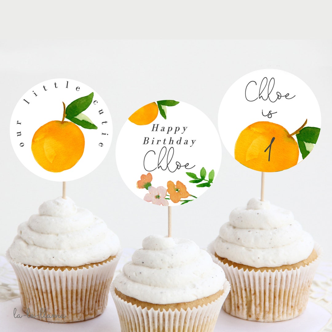 EDITABLE Orange Cutie Birthday Cupcake Toppers, Little Cutie Cake ...