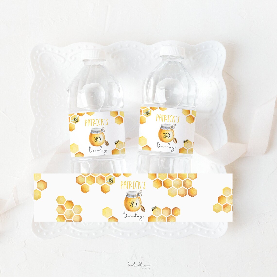 Honey Bee Water Bottle Labels EDITABLE Honeycomb First - Etsy