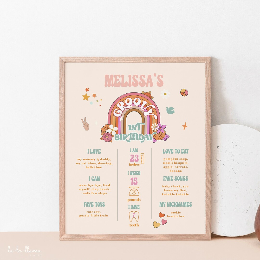 Groovy First Birthday Milestones Sign Printable, Groovy One Chalkboard ...