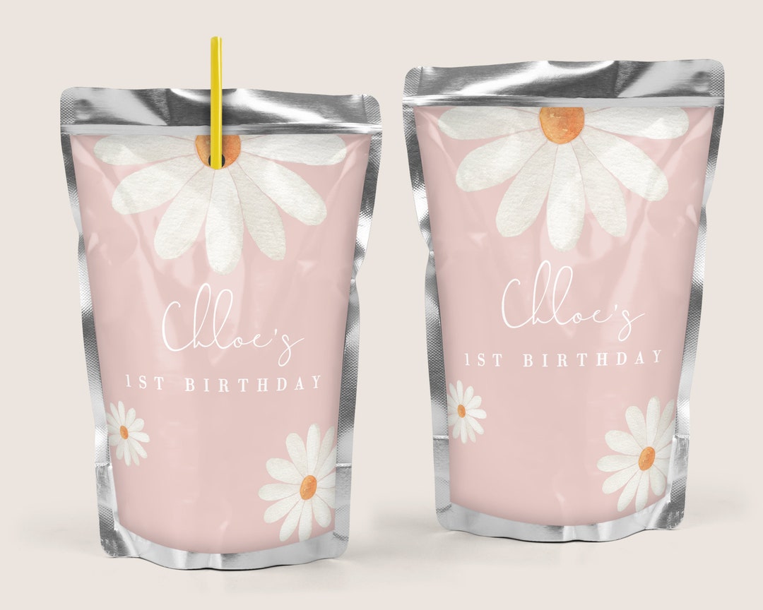 Editable Boho Daisy Juice Bag Label Template, Daisy Capri Sun Sticker ...