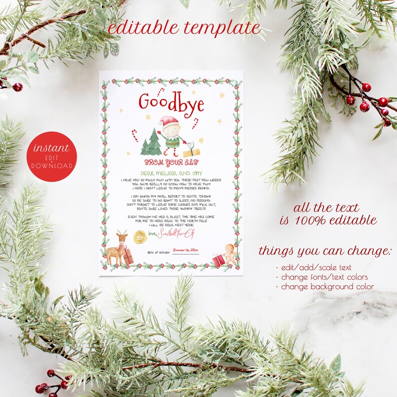 Editable Elf Goodbye Letter From North Pole Instant Download - Etsy