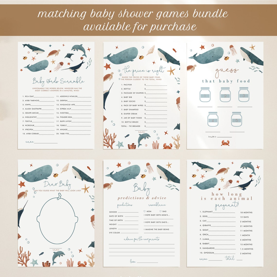 Under the Sea Baby Shower Invitation Suite: Ocean Animals, Whale ...