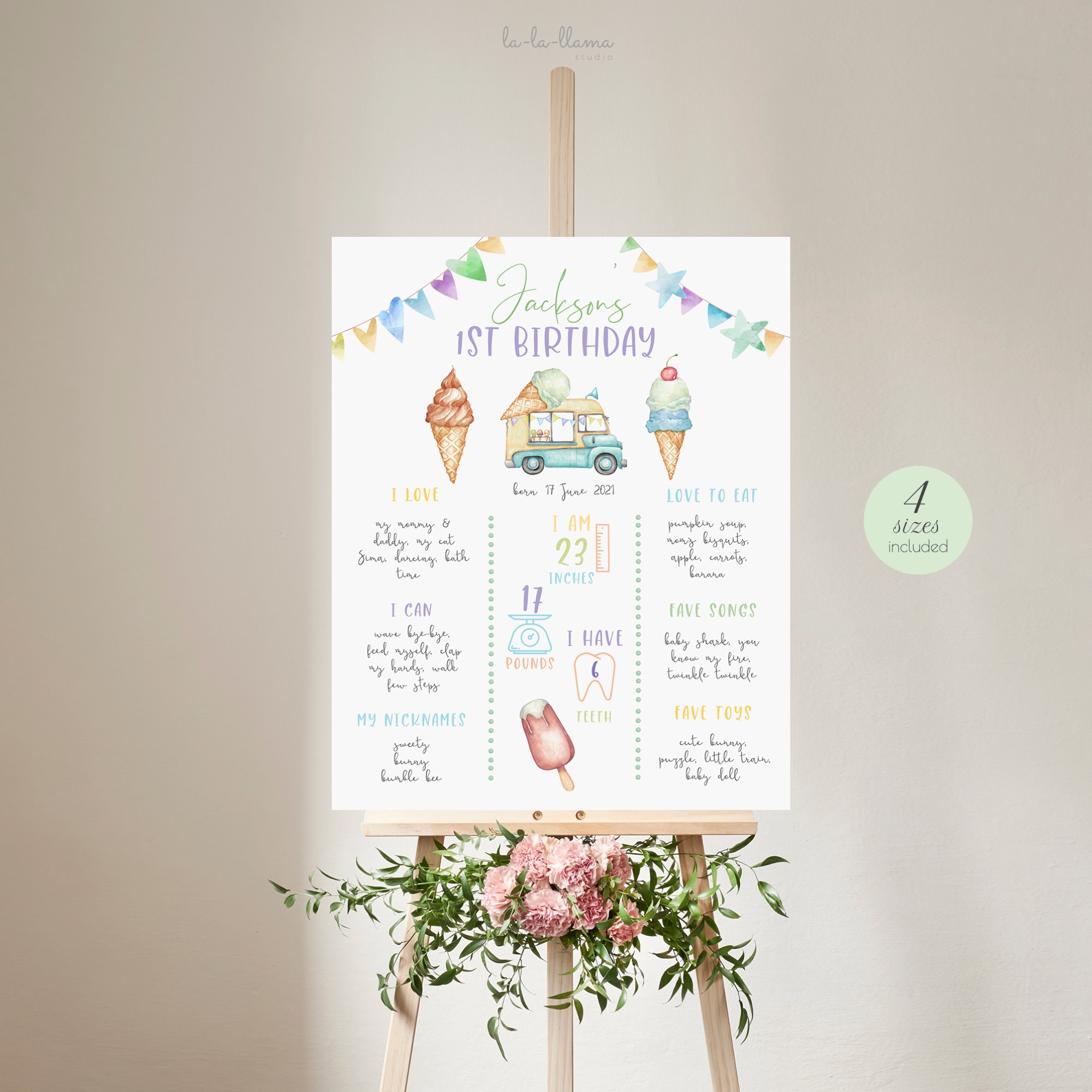 Ice Cream First Birthday Milestones Sign Printable, Popsicle Chalkboard ...