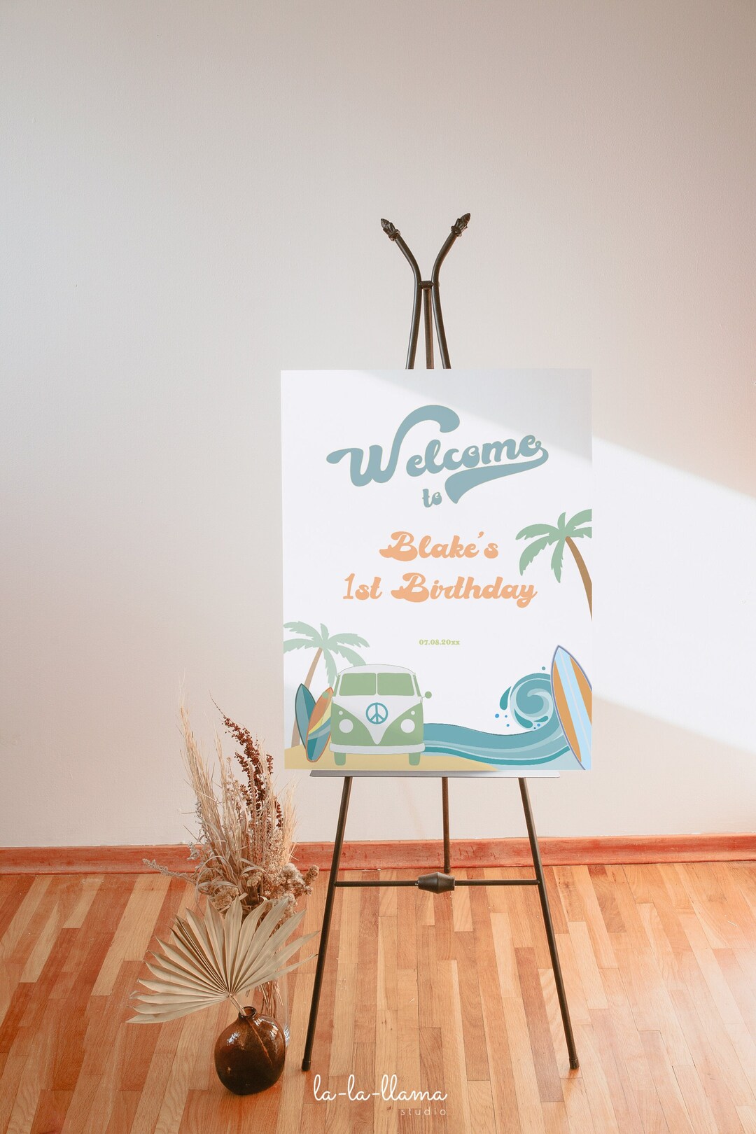 Editable Any Age Surfing Birthday Welcome Sign, the Big One Party ...