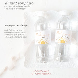 Sun Water Bottle Labels EDITABLE, Sunshine Party Decor Printable, First ...