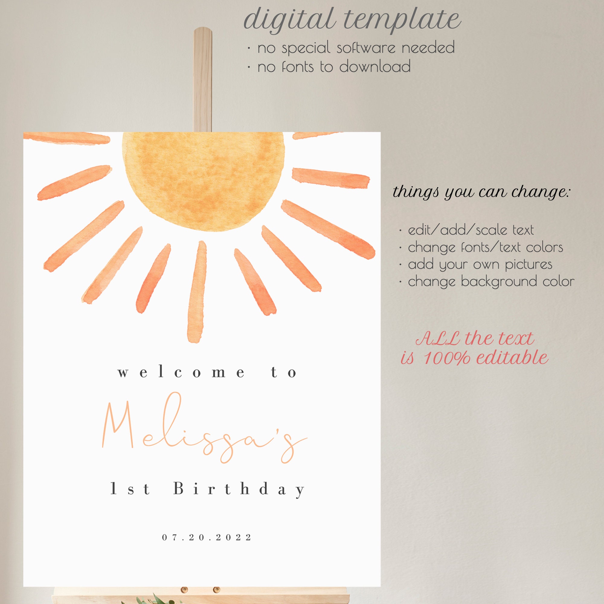 Boho Sun Birthday Welcome Sign Sunshine Party Poster 1t Trip - Etsy