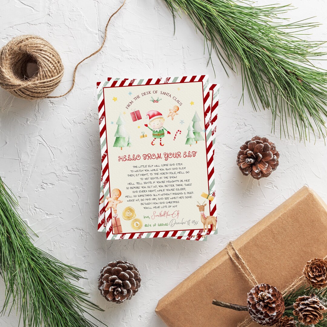 Carta de saludo editable de Elf, Carta de bienvenida de Elf de Navidad ...