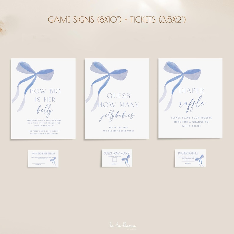 Blue Bow Baby Shower Game Bundle Editable, Blue Coquette Baby Sprinkle ...