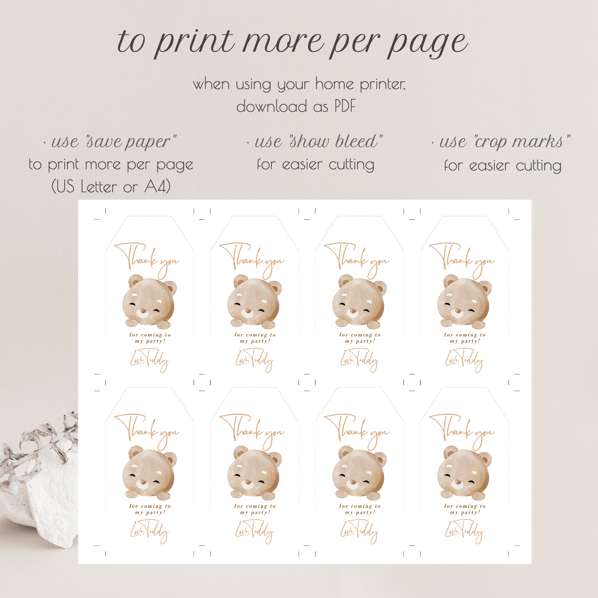 Bear Birthday Favor Tags Template Teddy Bear Gift Labels - Etsy