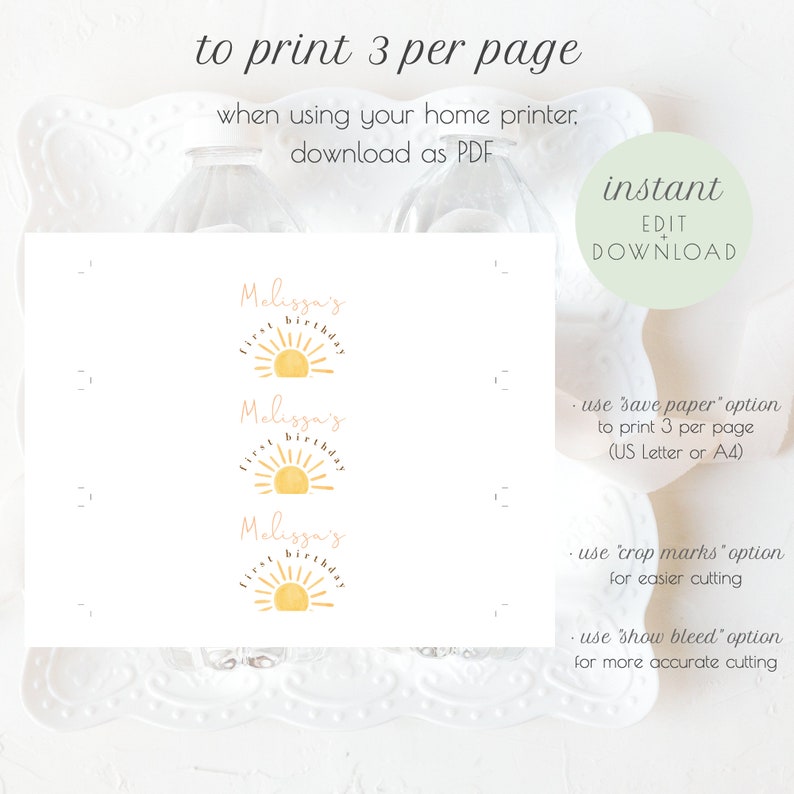 Sun Water Bottle Labels EDITABLE Sunshine Party Decor - Etsy