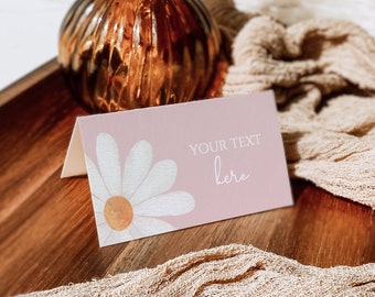 Editable Daisy Food Labels, Boho Daisy Place Cards, Pink Daisy Tent ...